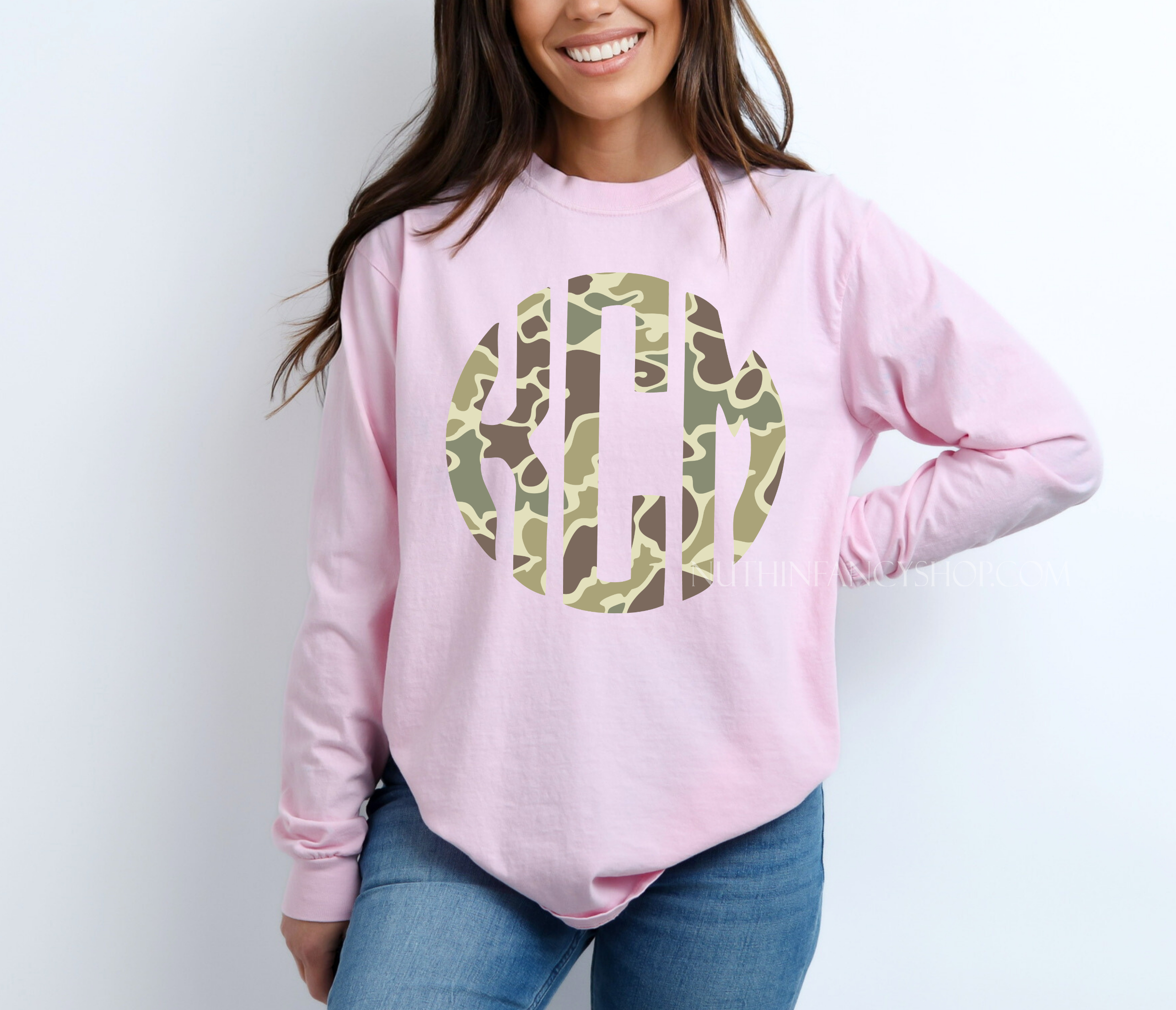 Camo Monogram on Light Pink – Nuthin' Fancy
